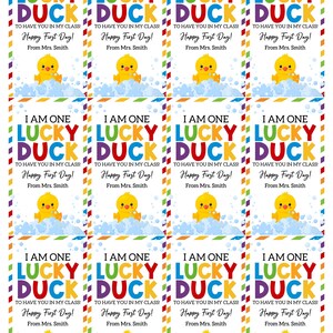 Back to School Lucky Duck Gift Tag, Kids Classroom First Day of School ...