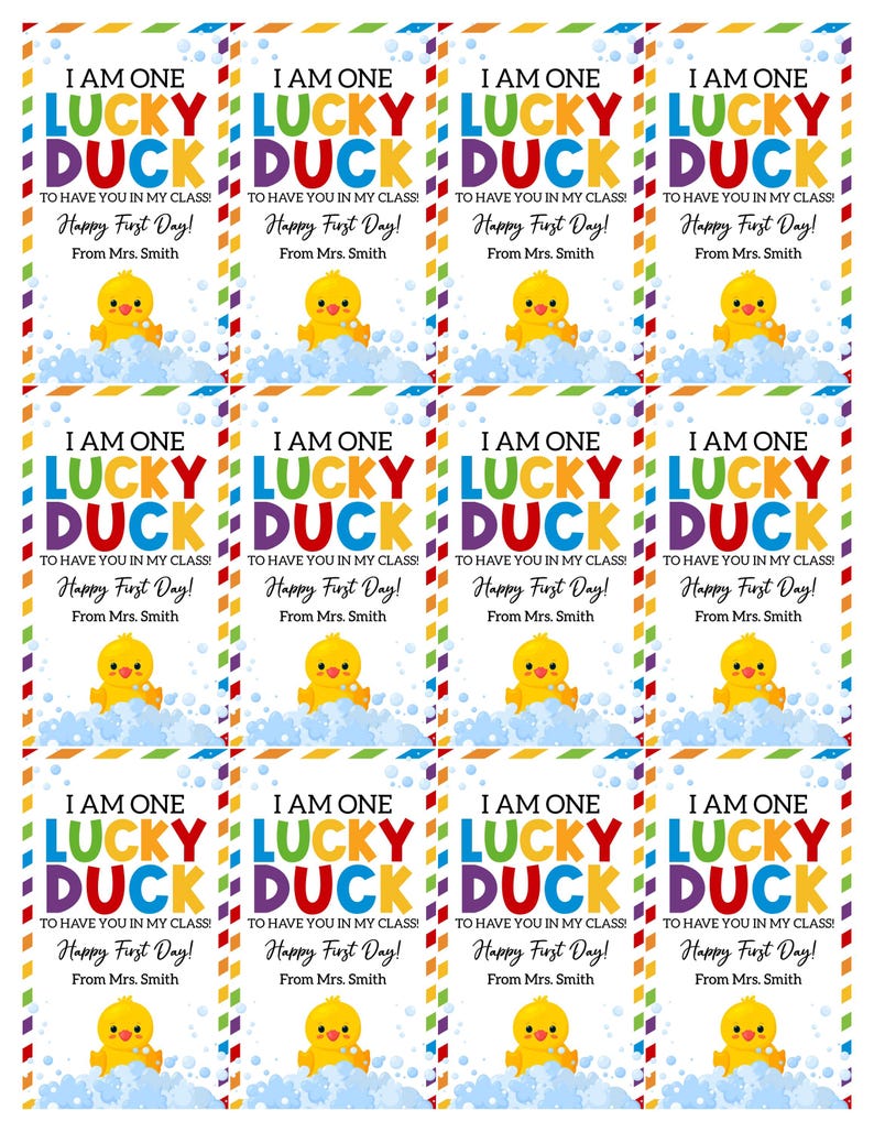 Back to School Lucky Duck Gift Tag, Kids Classroom First Day of School ...