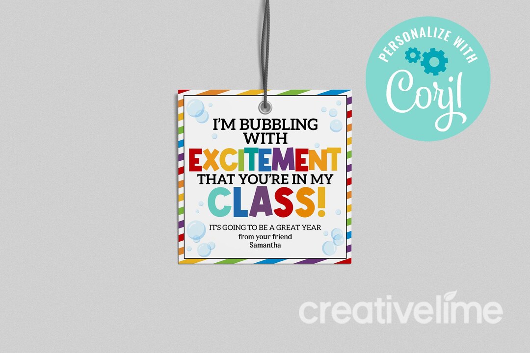 Editable Back to School Gift Tag: Bubbling With Excitement (instant ...