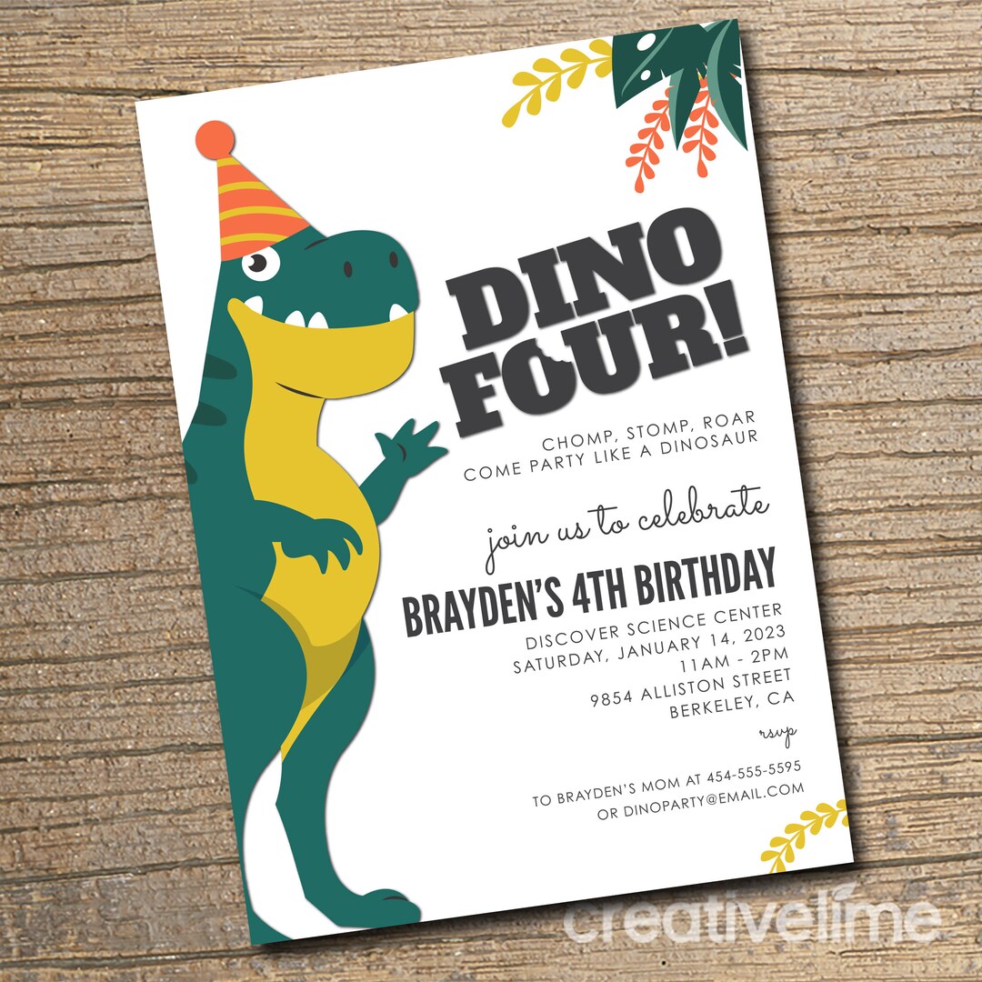Invitación de dinosaurio moderno, Invitación de cumpleaños de ...