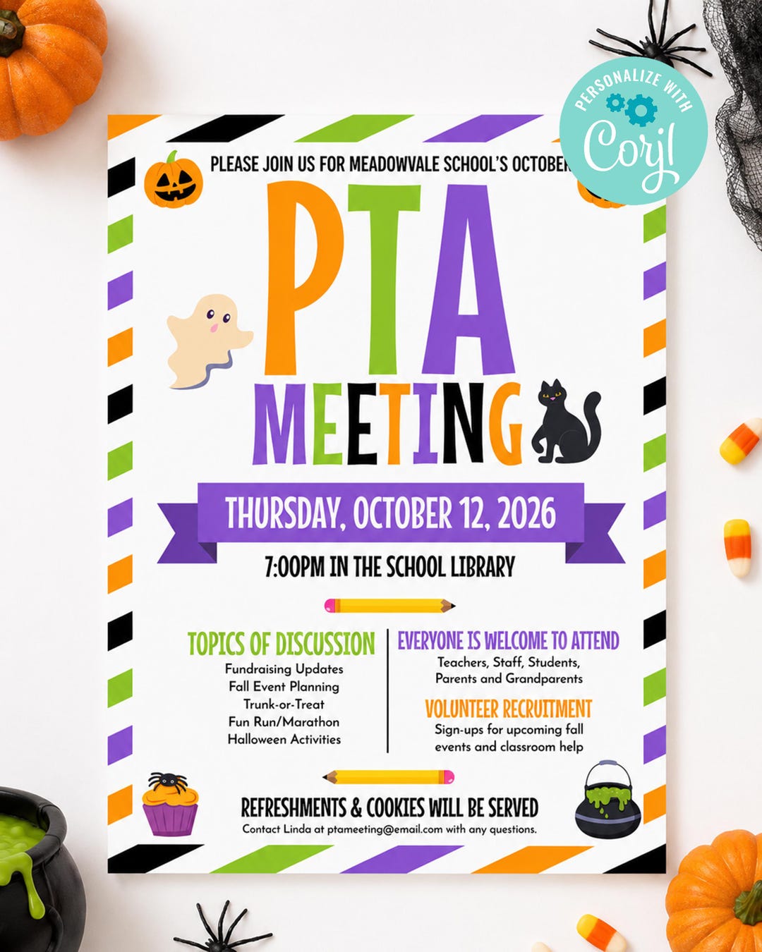 October PTA PTO Meeting Flyer Template | Fall School Meeting Invite ...
