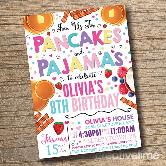 Pancake Birthday Invitation Pancakes and Pajamas Party | Etsy