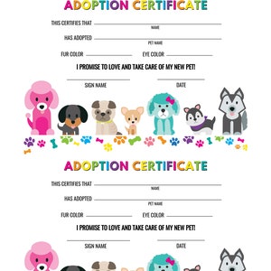 EDITABLE, INSTANT DOWNLOAD Pet Adoption Certificate, Puppy Dog Birthday ...