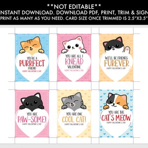 Printable Cat Valentine's Day Cards Classroom Valentine's Day Cards for ...