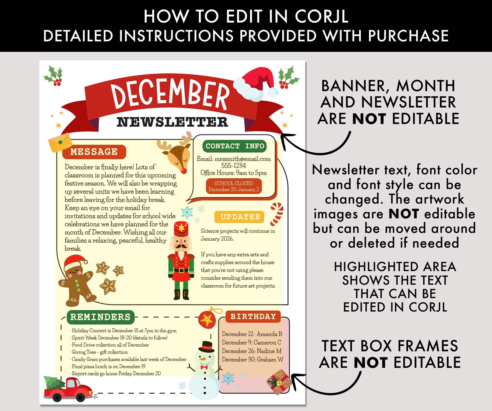 Editable December Classroom Newsletter: Winter School Update (corjl ...