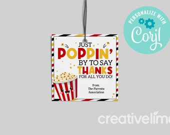 Popcorn Thank You Tag Teacher Appreciation Volunteer Popping Printable ...