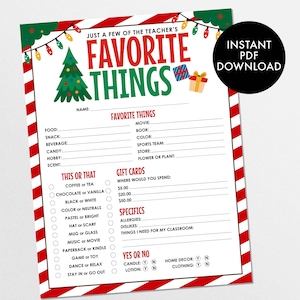Teacher's Favorite Things Questionnaire, Christmas Secret Santa ...