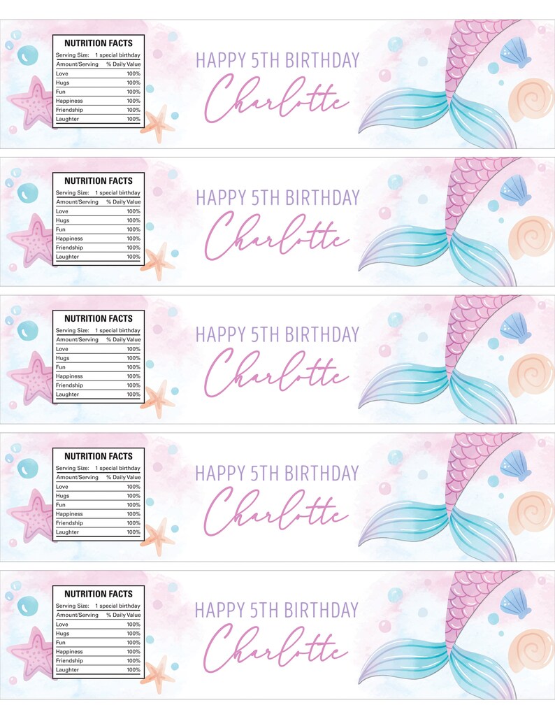 Editable Mermaid Birthday Water Bottle Labels (instant Download) - Etsy