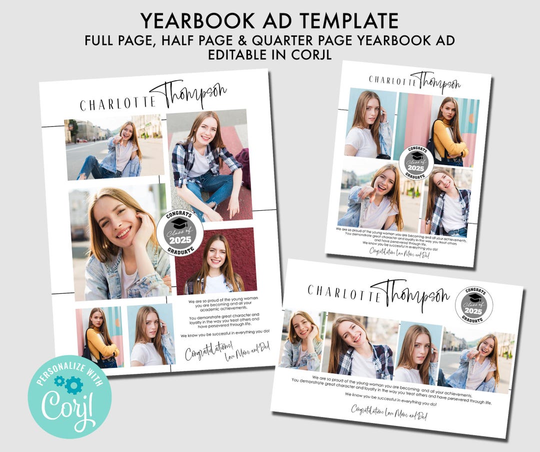Editable Senior Yearbook Ad Template: Full, Half, Quarter Page (instant ...