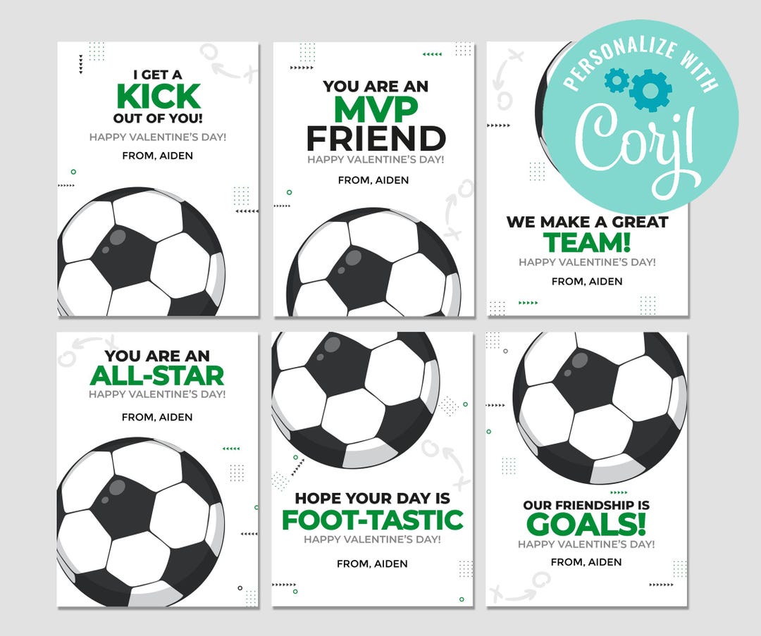 Editable Soccer Valentine's Day Cards, Kids Classroom Valentine Card ...