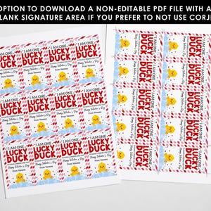 Lucky Duck Valentine's Day Card: Kids Classroom Gift Tag (editable ...