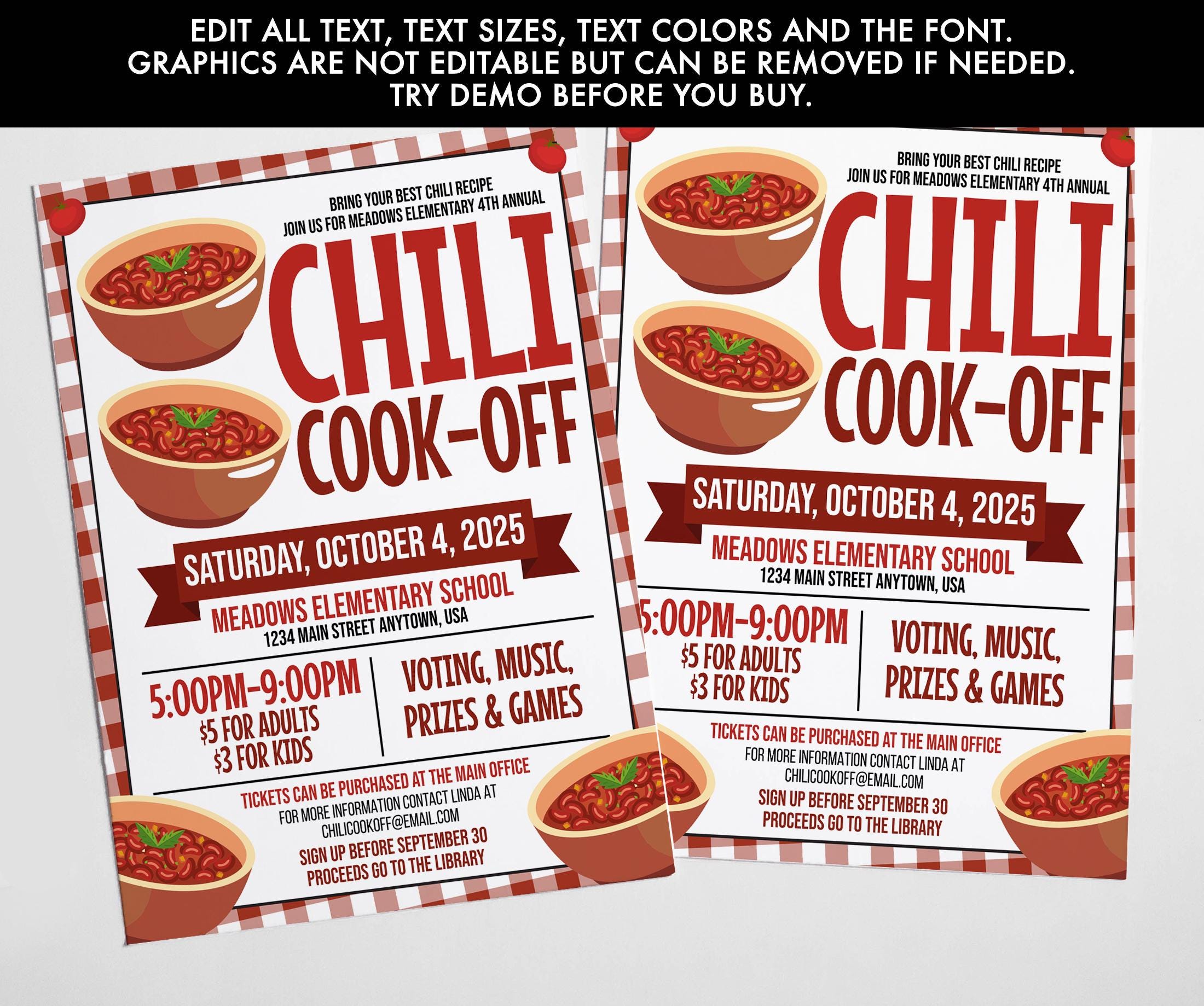 Editable Chili Cook-off Flyer Template | Community Event (instant ...