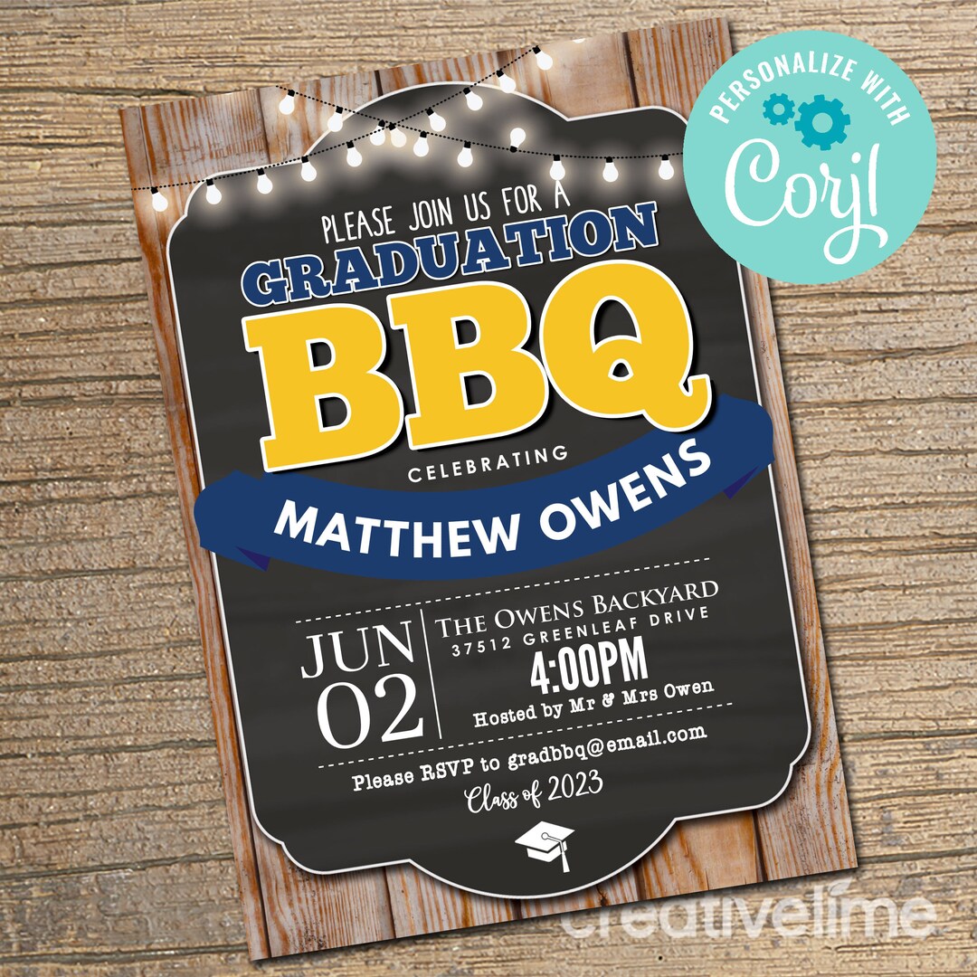 EDITABLE, INSTANT DOWNLOAD Graduation Bbq Party Invitation, Printable ...