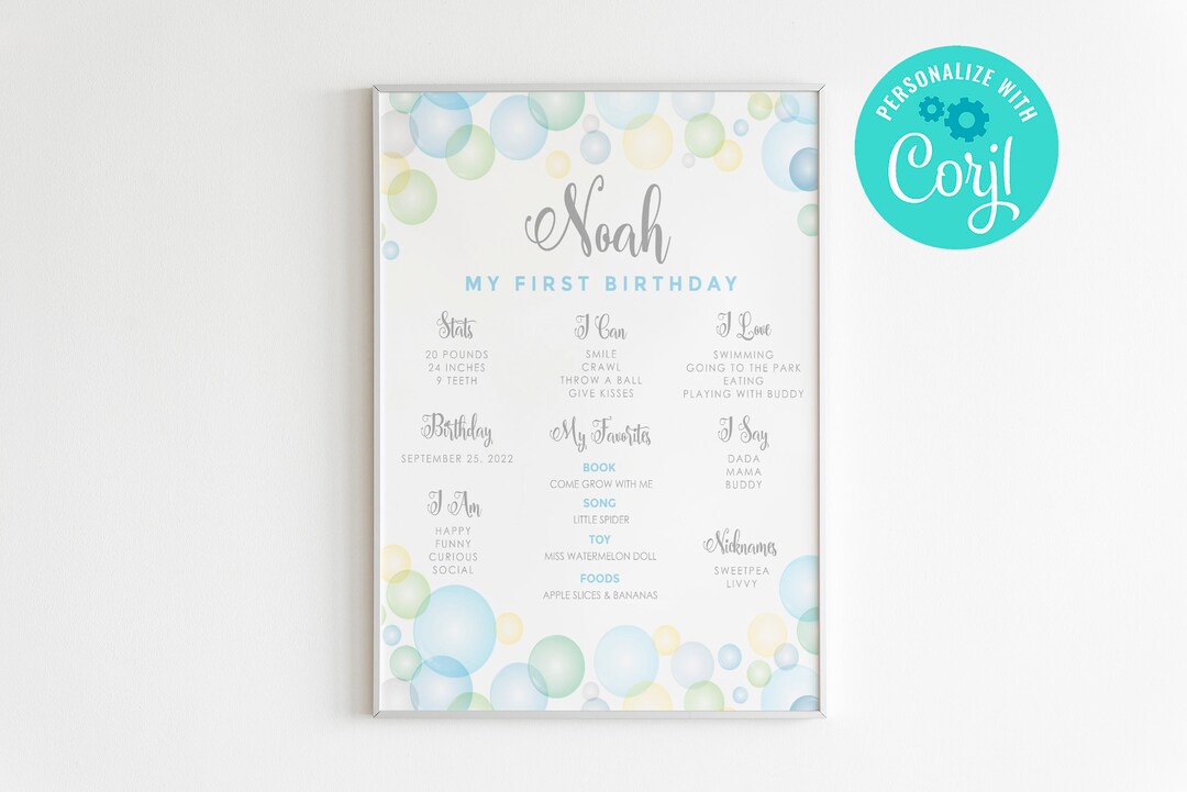 EDITABLE, INSTANT DOWNLOAD Bubbles Milestone Board, Bubble Pop Party ...