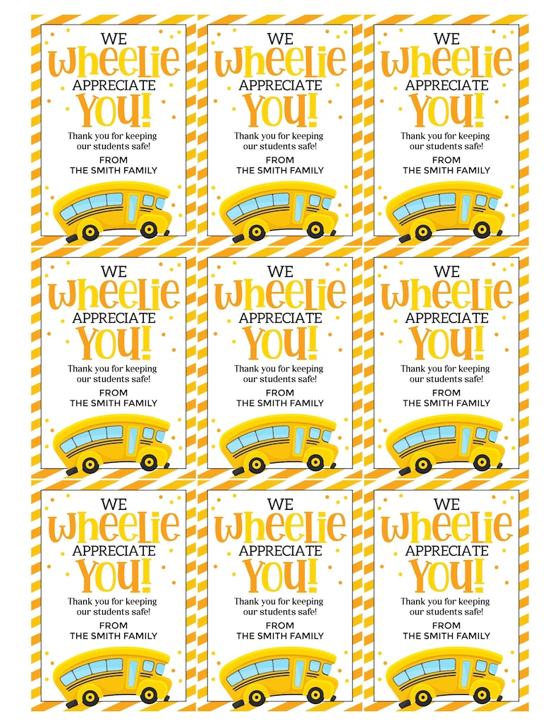 School Bus Driver Appreciation Tag: Editable Thank You Gift (digital ...