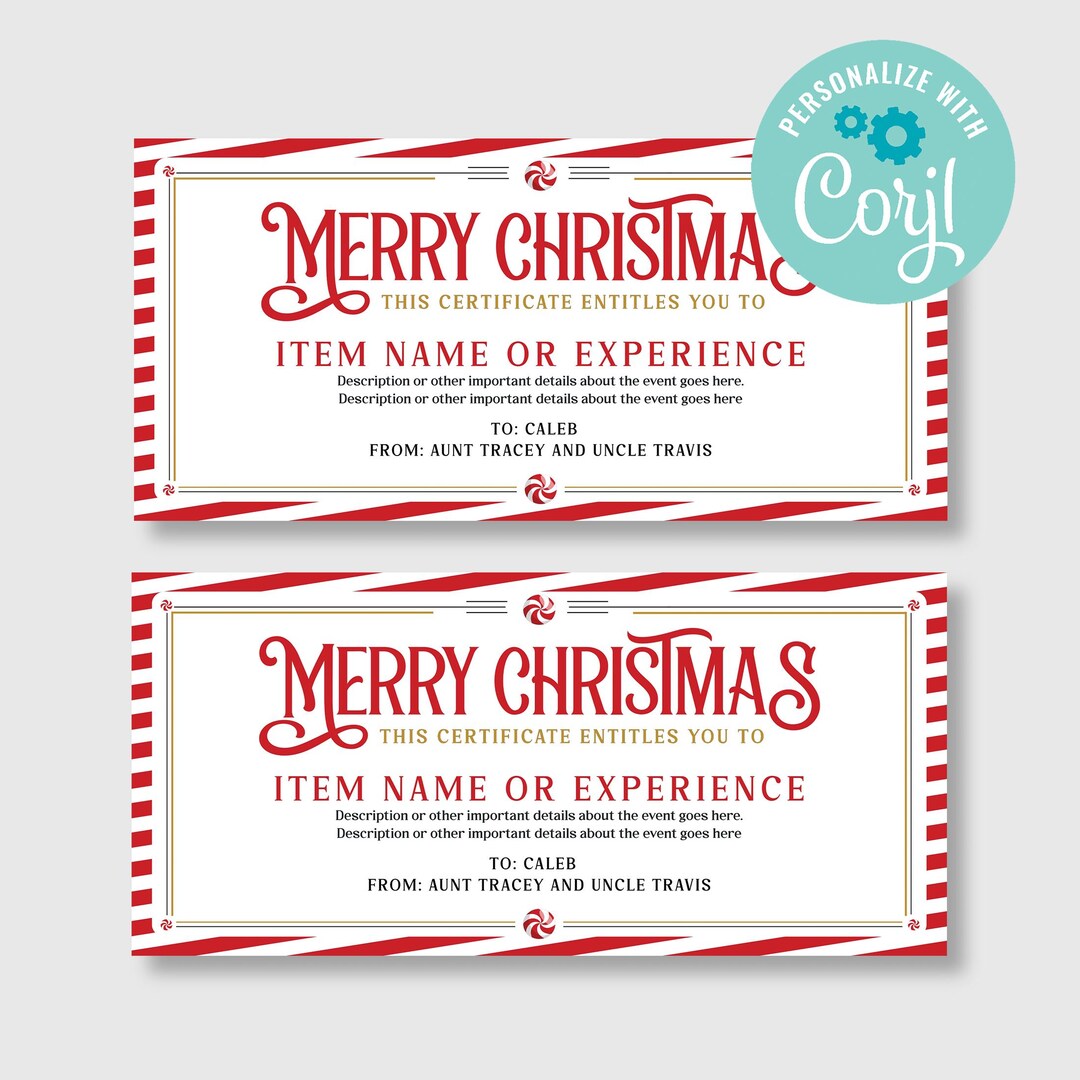 EDITABLE, INSTANT DOWNLOAD Christmas Gift Certificate Template ...