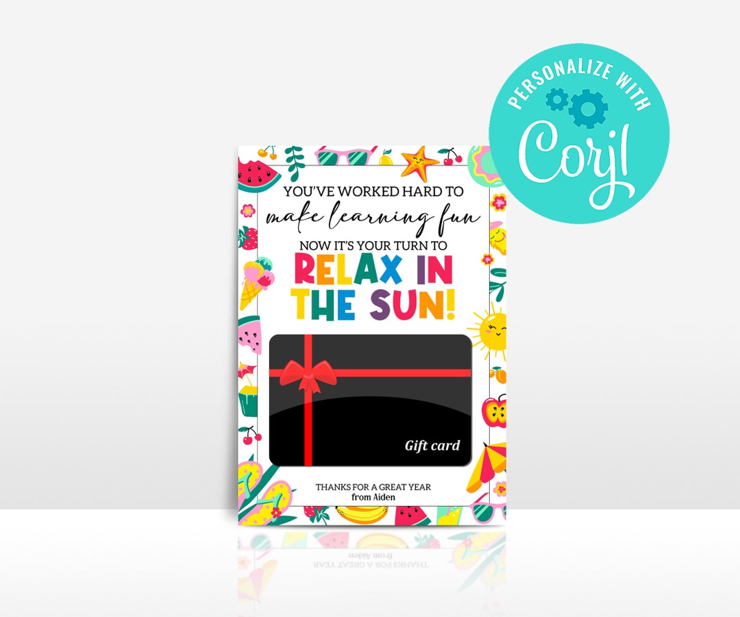 EDITABLE INSTANT DOWNLOAD Summer Teacher Gift Card Holder Template ...