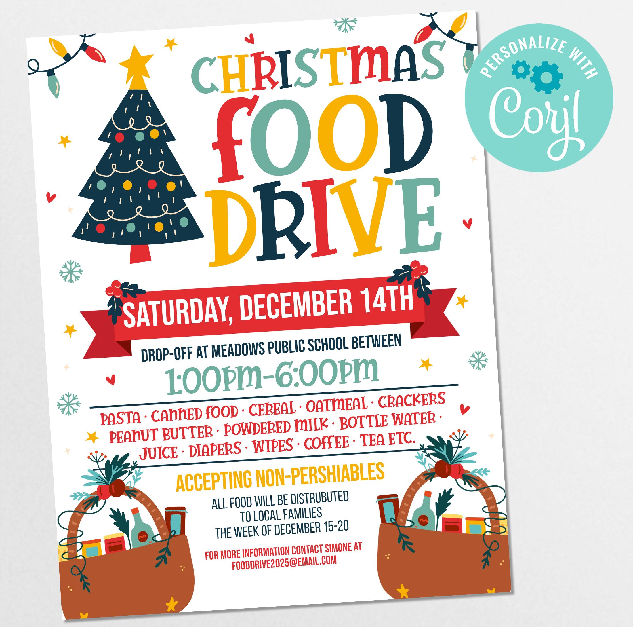 Editable Christmas Food Drive Flyer, Holiday Template (instant Download ...