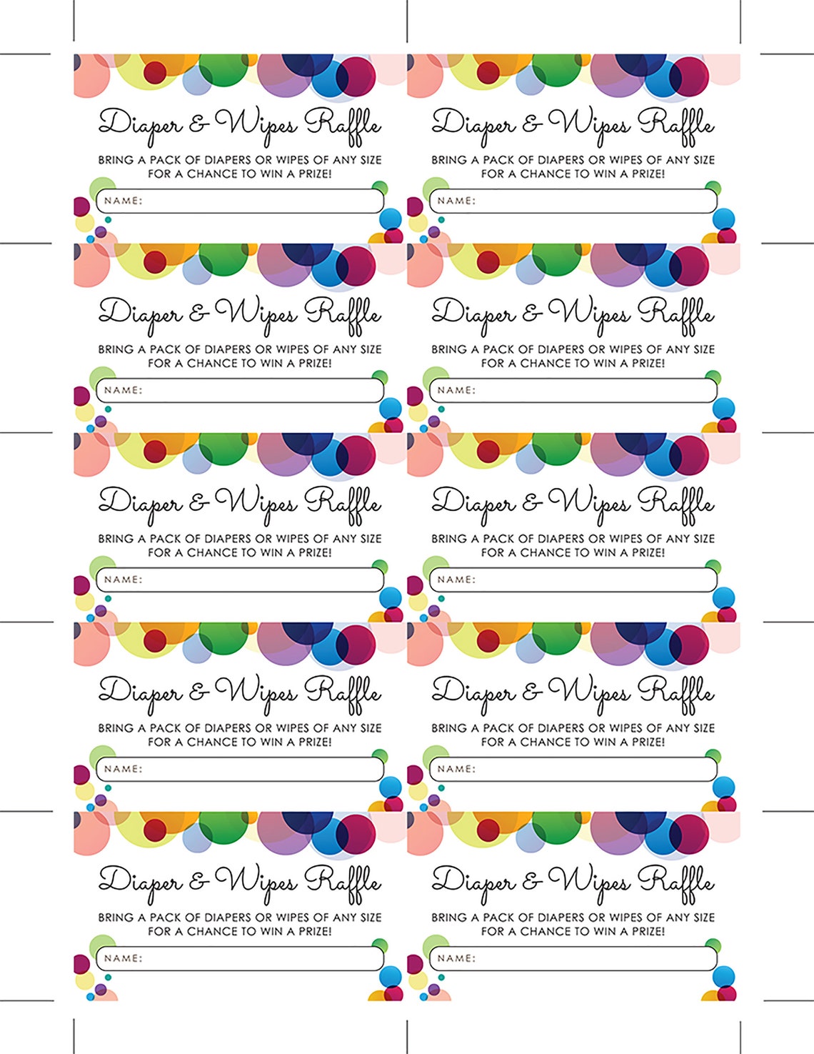POP Diaper Wipe Raffle Tickets Baby Shower Insert Diaper OR - Etsy