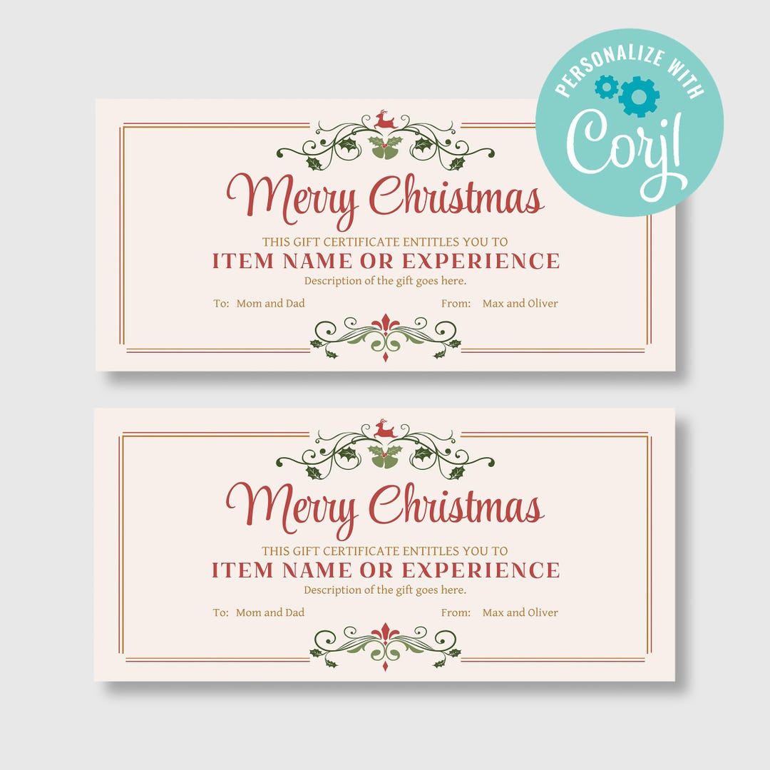 EDITABLE, INSTANT DOWNLOAD Christmas Gift Certificate Template ...