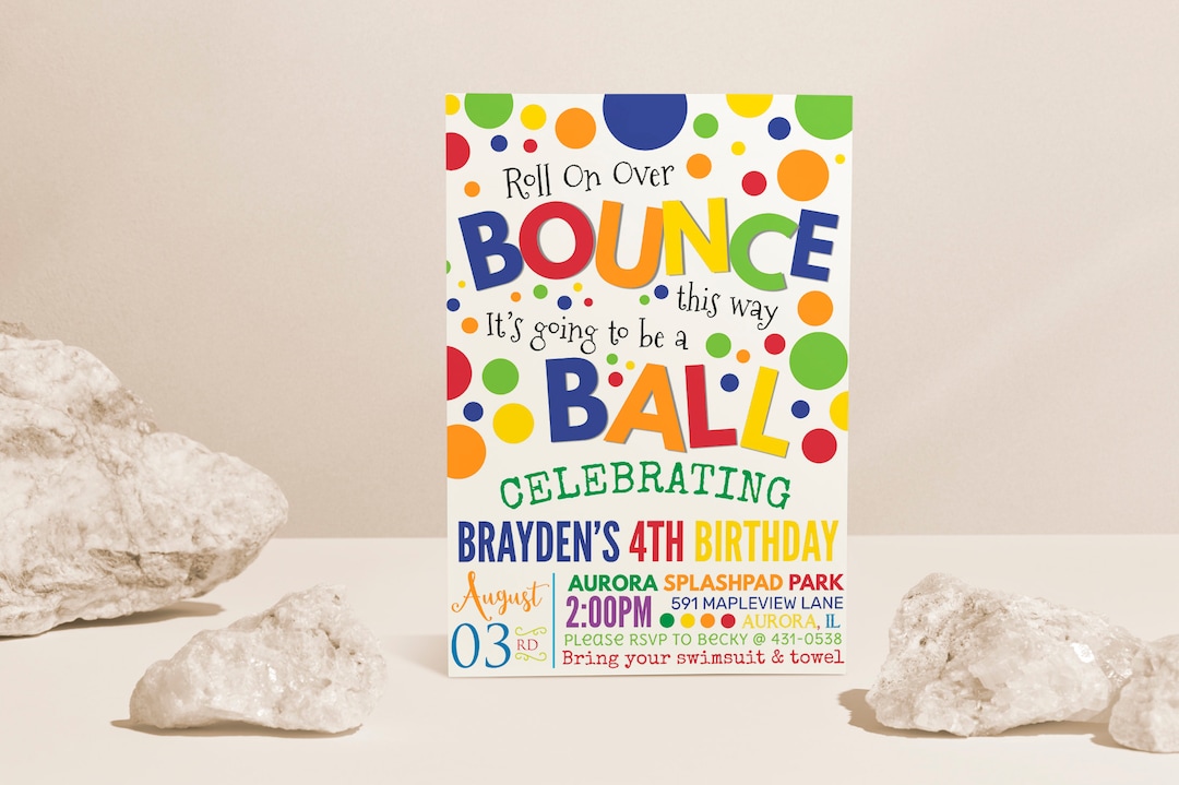Bouncy Ball Birthday Party Invitation, Bouncy Ball Birthday Party ...