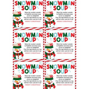 Snowman Soup Gift Tag: Editable Christmas Hot Cocoa Instructions ...