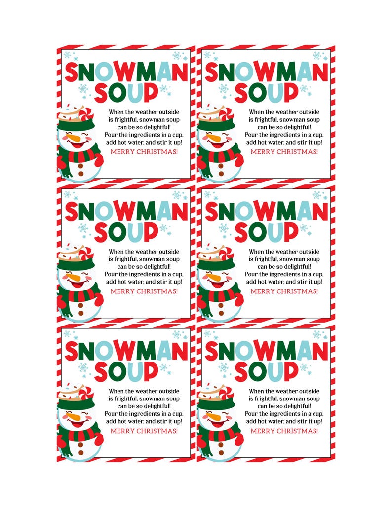 Snowman Soup Gift Tag: Editable Christmas Hot Cocoa Instructions ...