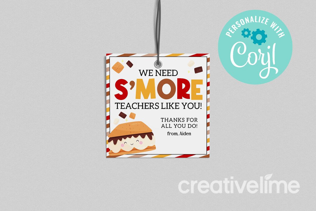S'mores Teacher Appreciation Gift Tag: Editable Favor Tag (digital ...