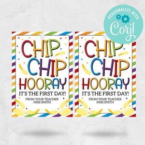 First Day of School Gift Tag, Chip Chip Hooray, Back to School Tag ...