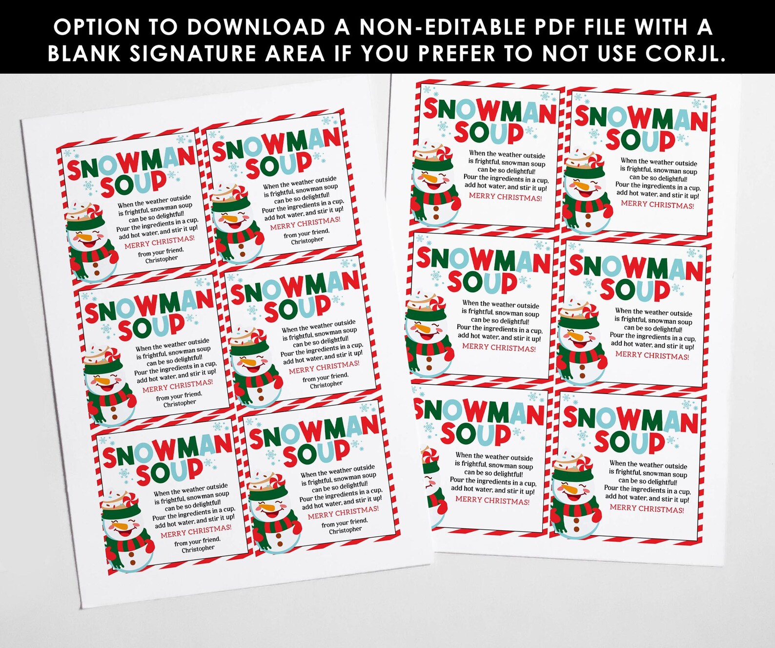 Snowman Soup Gift Tag: Editable Christmas Hot Cocoa Instructions ...