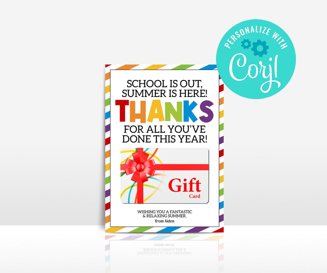 EDITABLE INSTANT DOWNLOAD Summer Teacher Gift Card Holder, End of Year ...