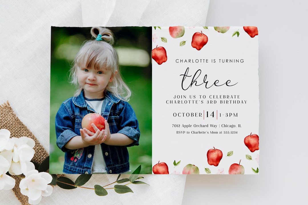 Apple Birthday Invitation, Fall Apples, Two Sweet Apple Orchard Bushel ...