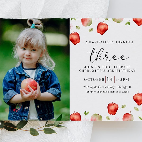 Apple Birthday Invitations - Etsy