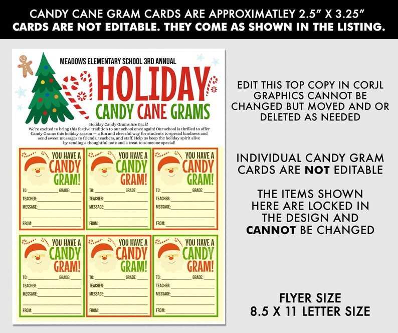 Editable Christmas Candy Cane Gram Flyer, School Fundraiser (printable ...