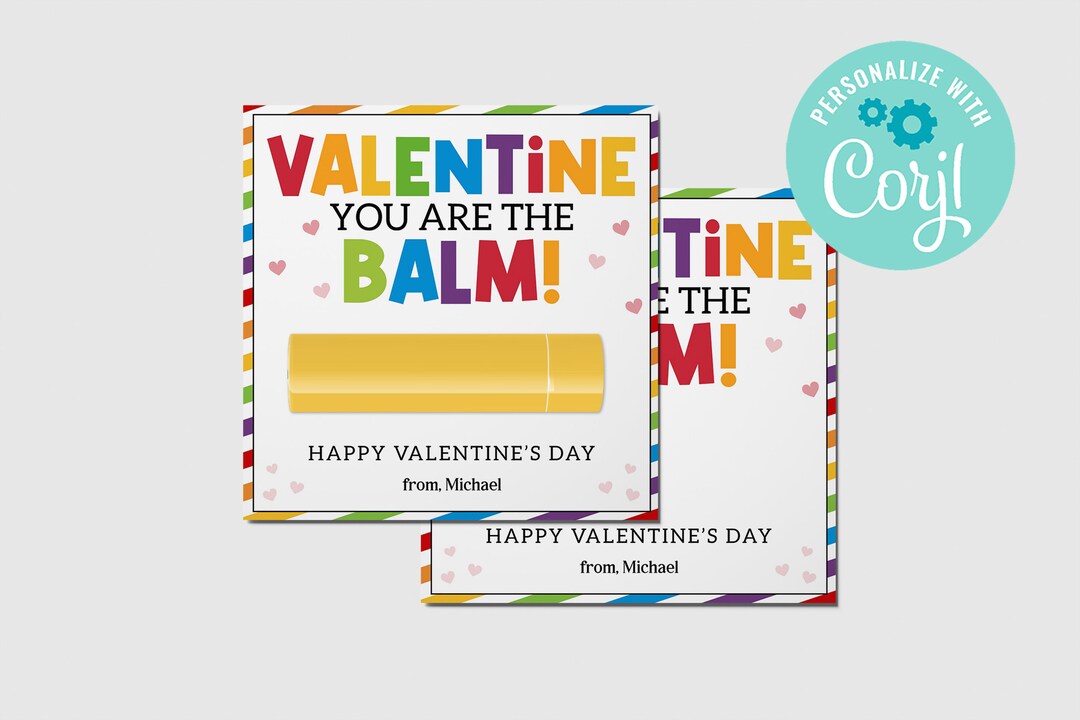 You're the Balm Valentine's Day Card Kids Classroom Lip Balm Valentine ...