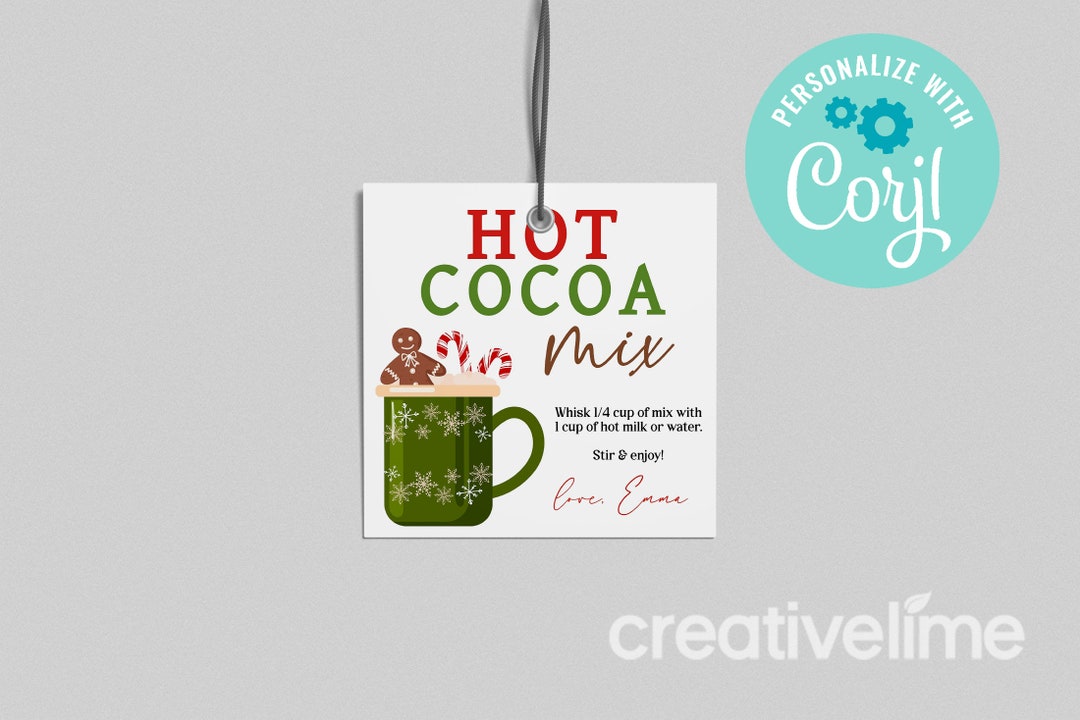 EDITABLE, INSTANT DOWNLOAD Holiday Hot Cocoa Printable Gift Tag ...
