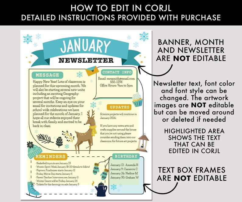 Editable January Classroom Newsletter: Winter School Template (corjl ...
