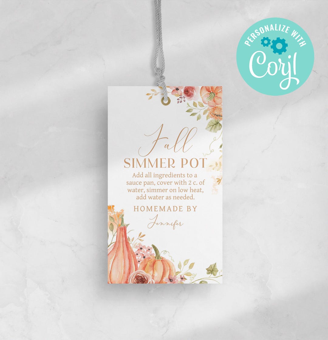 Fall Simmering Potpourri Gift Tag: Editable Autumn Design (instant ...
