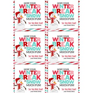 Winter Break Gift Tag: Snowman Printable (editable, Instant Download ...