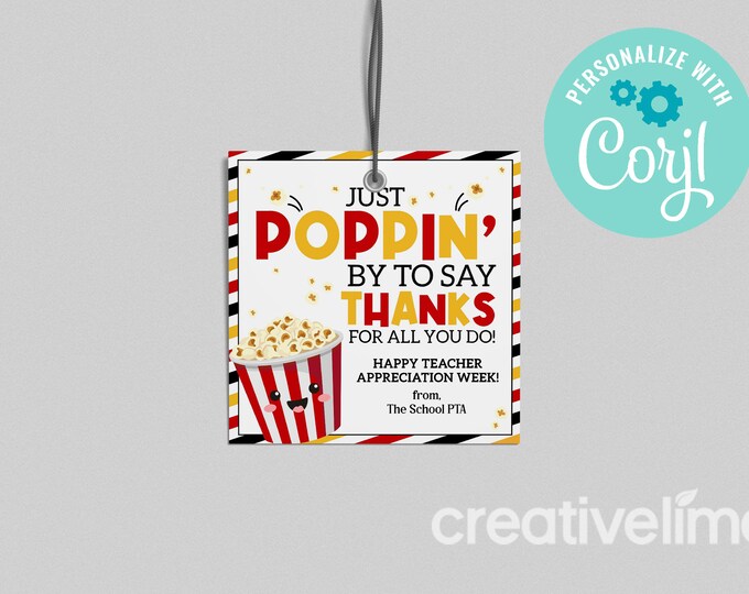 Teacher Appreciation Printable Tag, Just Popping by to Say Thank You ...