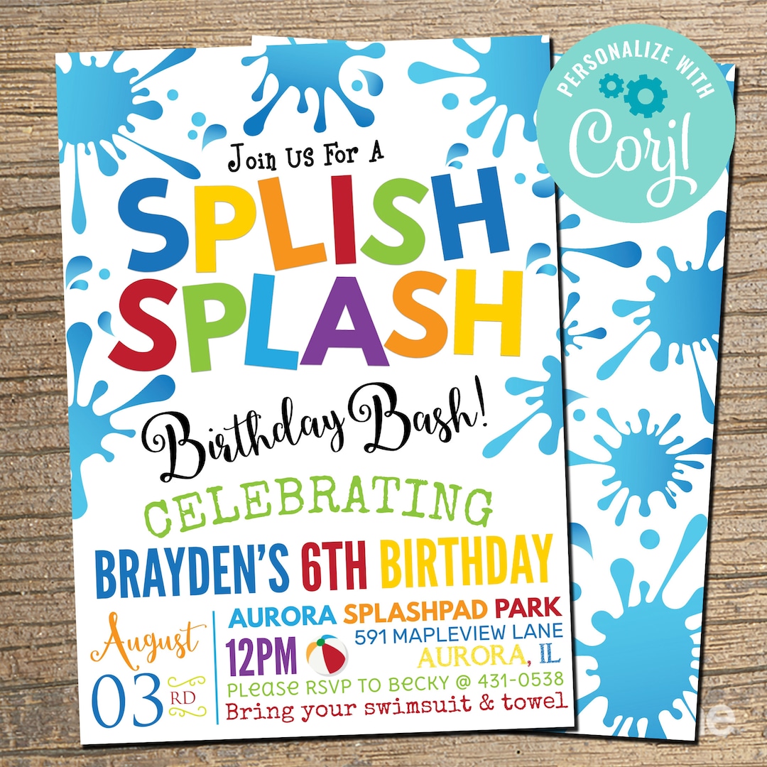 Splish Splash Birthday Bash Party Invitation Splash Pad Pool - Etsy
