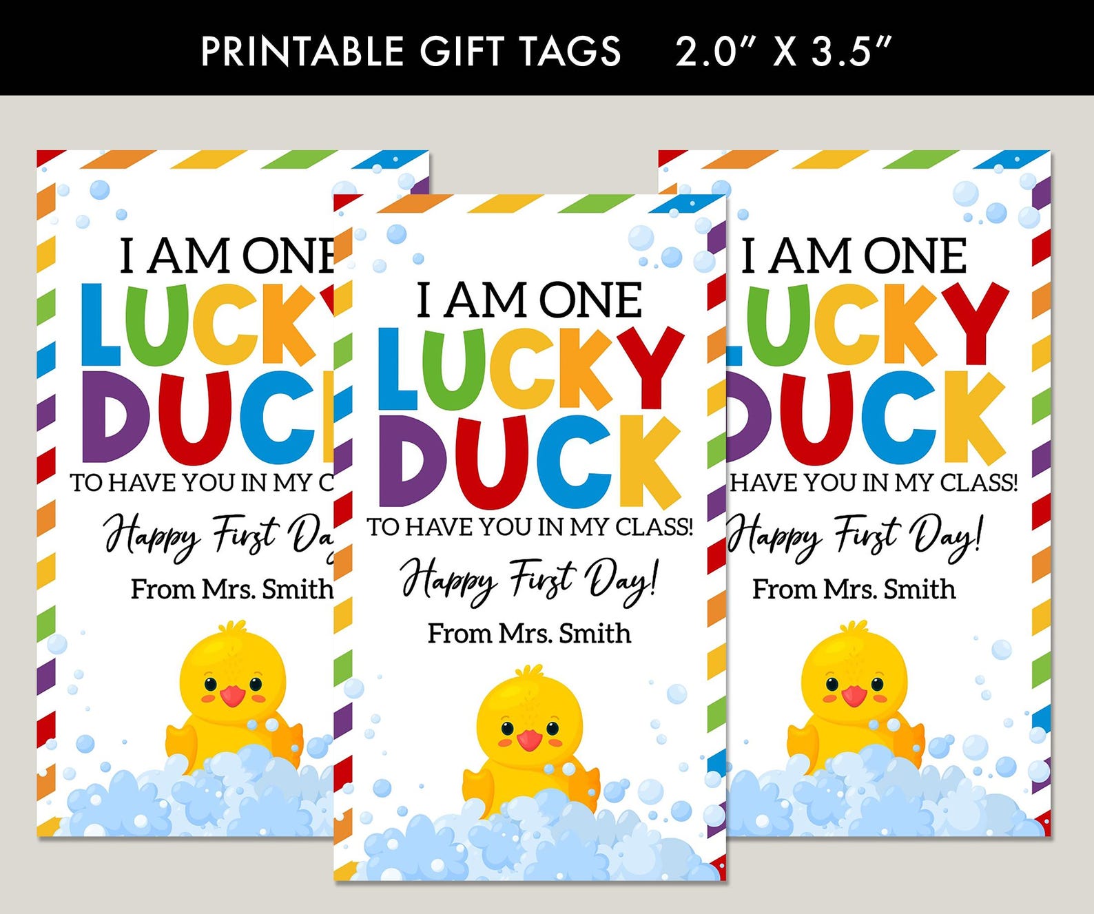 Back to School Lucky Duck Gift Tag, Kids Classroom First Day of School ...