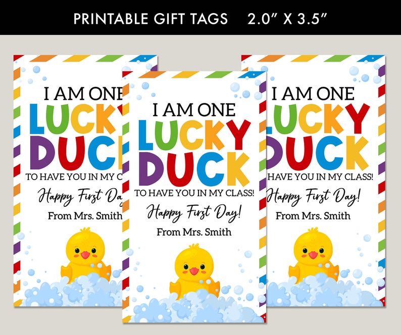 Back to School Lucky Duck Gift Tag, Kids Classroom First Day of School ...