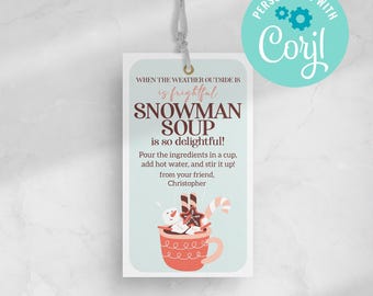 Snowman Soup Tag Printable, Editable Christmas Homemade Hot Chocolate ...