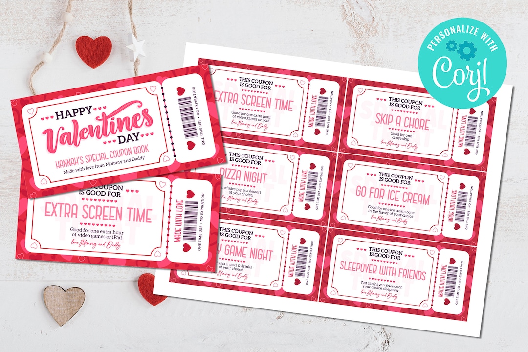 EDITABLE, INSTANT DOWNLOAD Printable Valentine Coupon Book for Kids ...