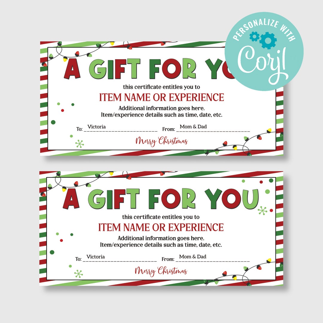 EDITABLE, INSTANT DOWNLOAD Christmas Gift Certificate Printable A Gift ...