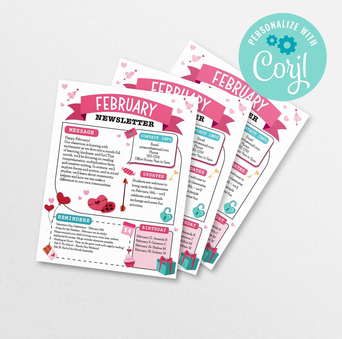 Editable February Classroom Newsletter: Valentine's Day Template (corjl ...