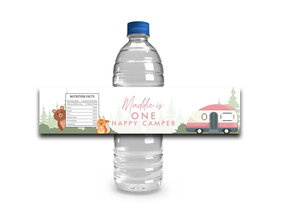 Happy Camper Water Bottle Labels, Camping Party, Happy Camper Birthday ...