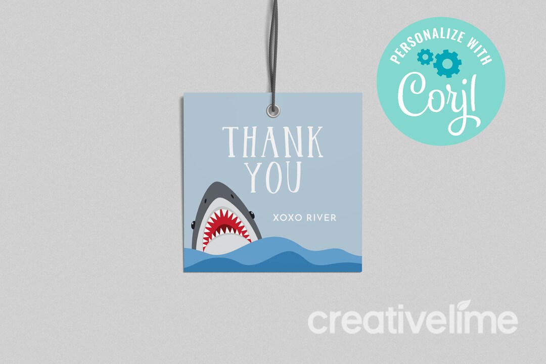 Shark Birthday Favor Tags: Fintastic Under the Sea Thank You (INSTANT ...