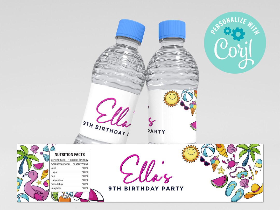 Pool Party Bottle Labels: Editable Birthday Decorations (instant ...